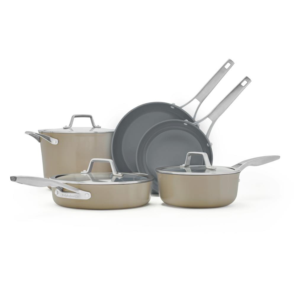 Premier Ceramic Nonstick 8-Piece Cookware Set, Mushroom Grey | Calphalon