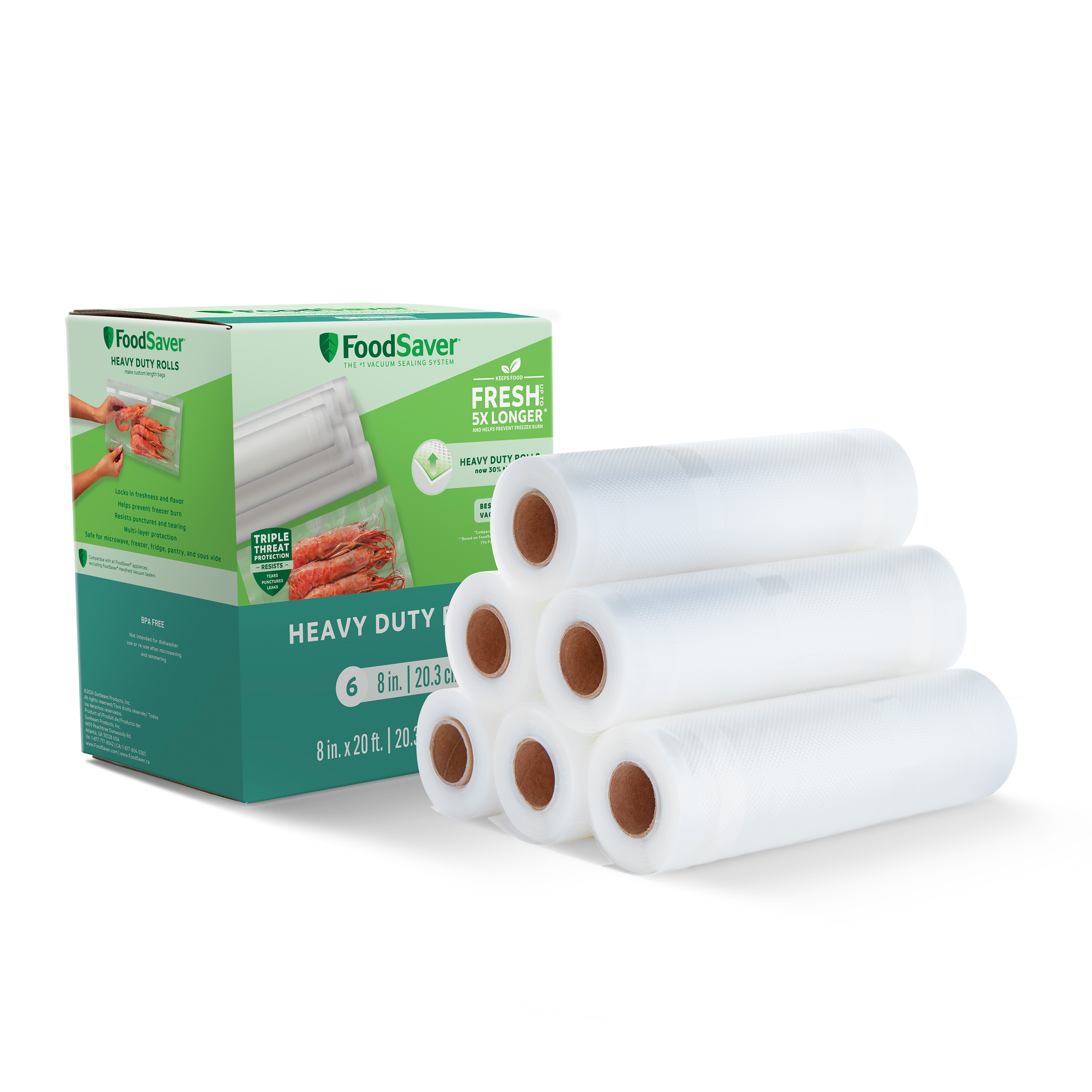 FoodSaver Heavy Duty 8 x 20 Vacuum Seal Rolls 6pk with Triple Threat Protection Foodsaver