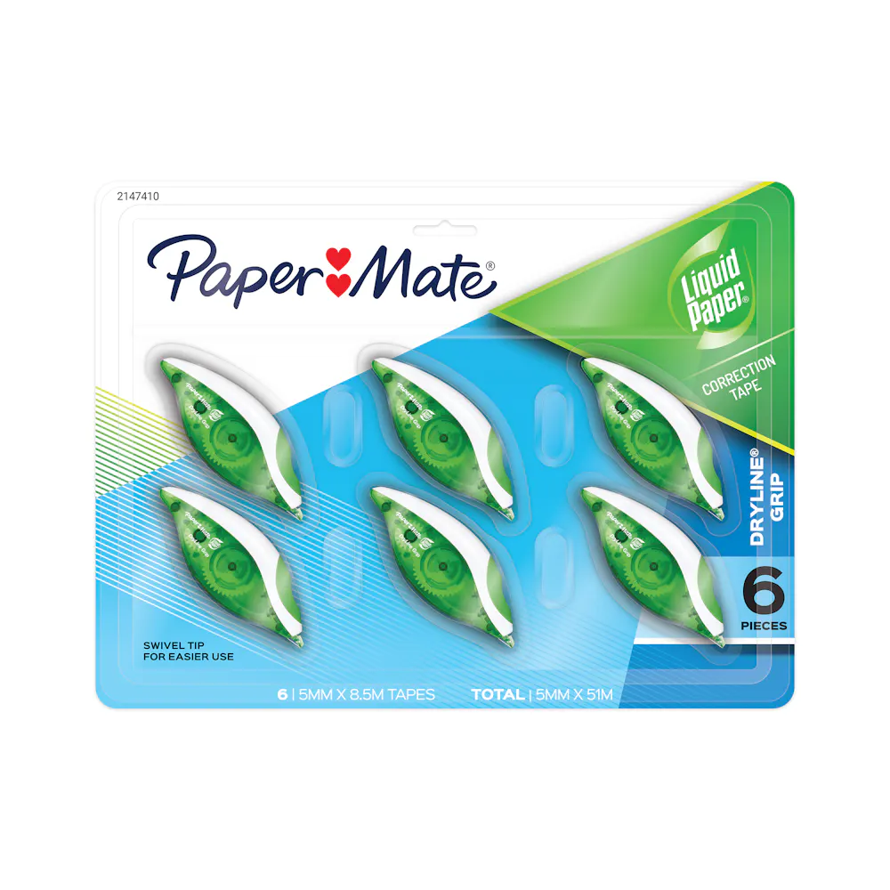 Paper Mate Liquid Paper DryLine Grip Correction Tape, Recycled | Paper ...