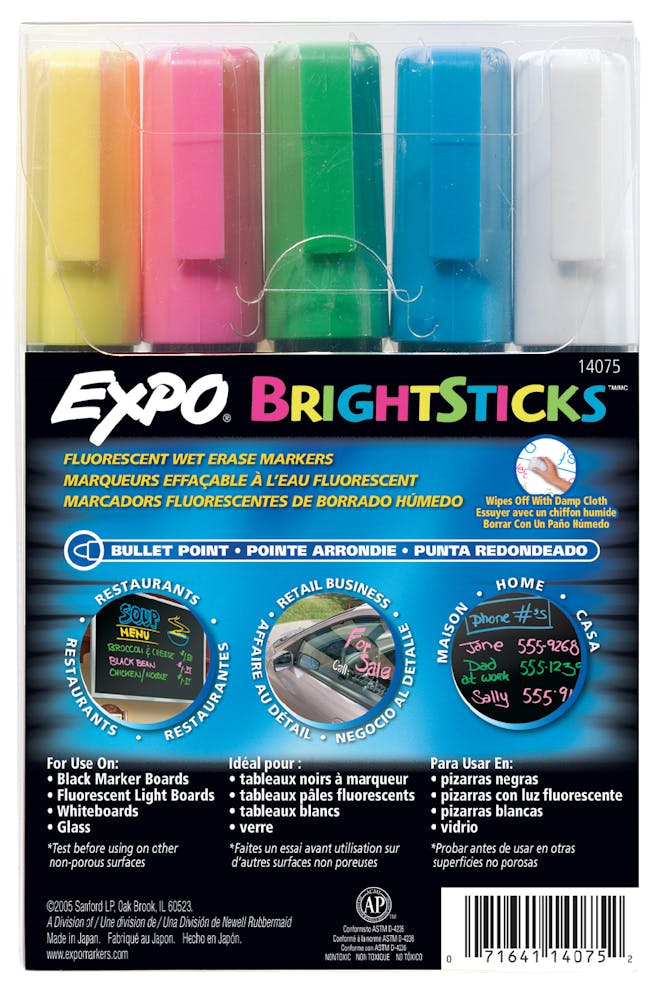EXPO Bright Sticks Wet Erase Fluorescent Markers, Bullet Tip | Expo CA