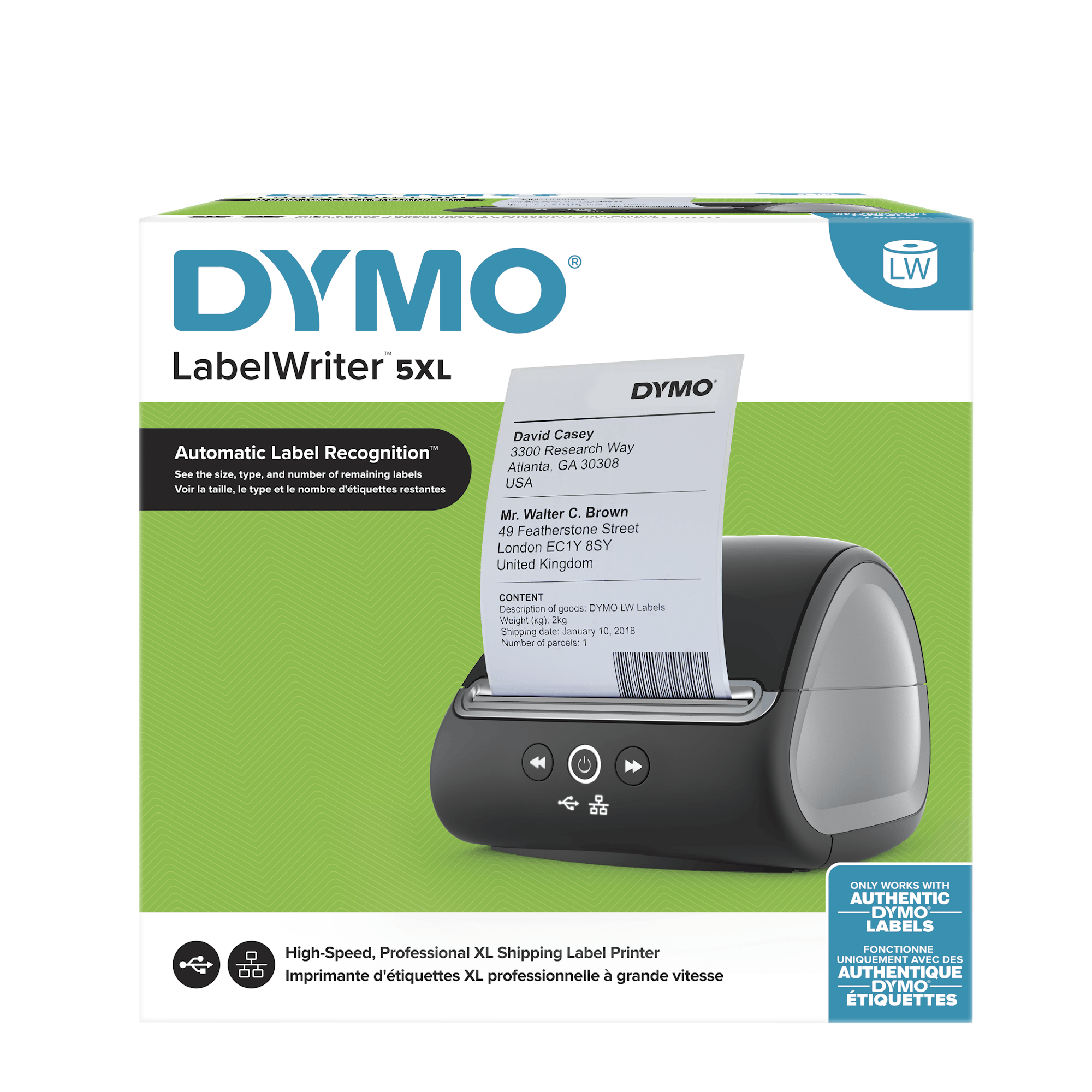 DYMO LabelWriter 5XL Etikettendrucker fur bis zu 53 Etiketten Minute USB Ethernet 300 dpi. Thermodirekt fur Etiketten bis 102mm Breite Dymo DE